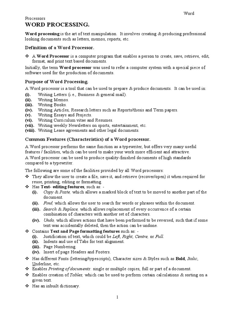 Introduction To Word Processing Pdf Word Processor Cursor User