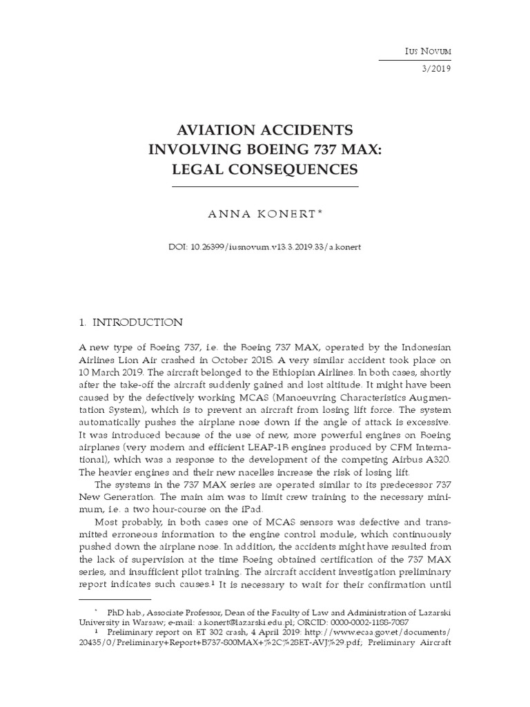Aviation Accidents Involving Boeing 737 Max: Legal Consequences | PDF ...