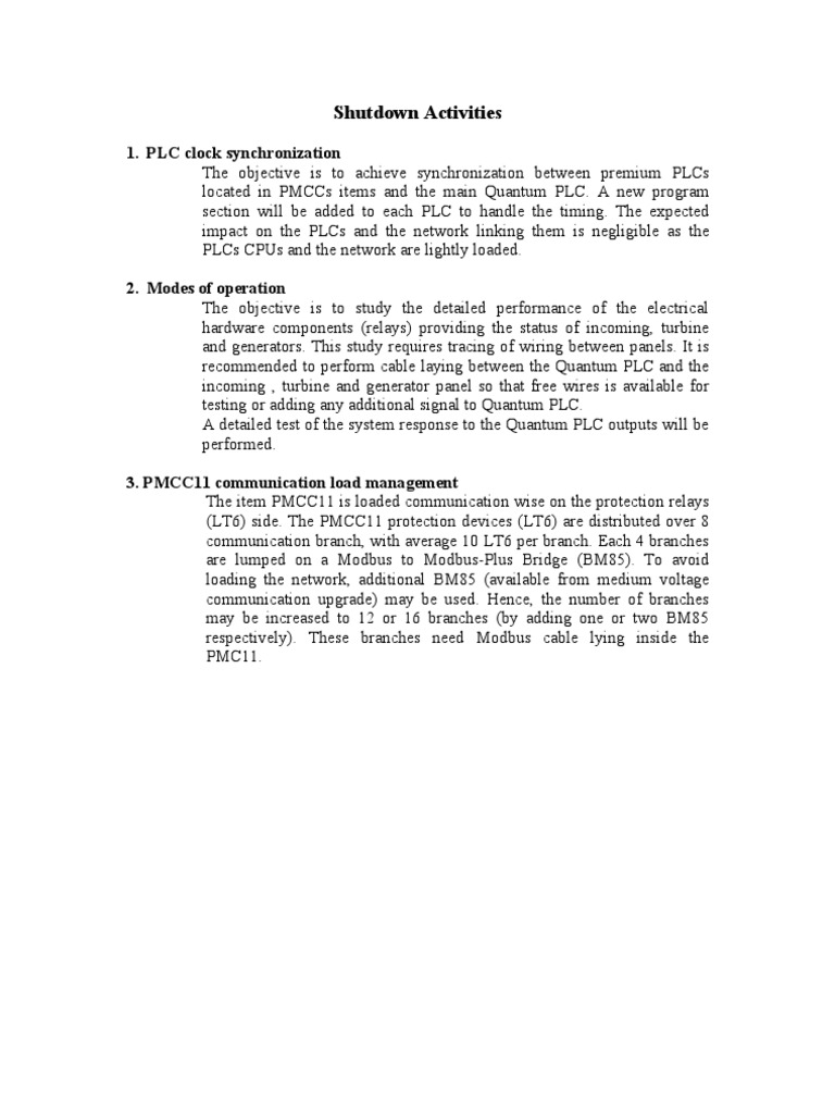 Shutdown Activities for PLC Synchronization | PDF | Computers