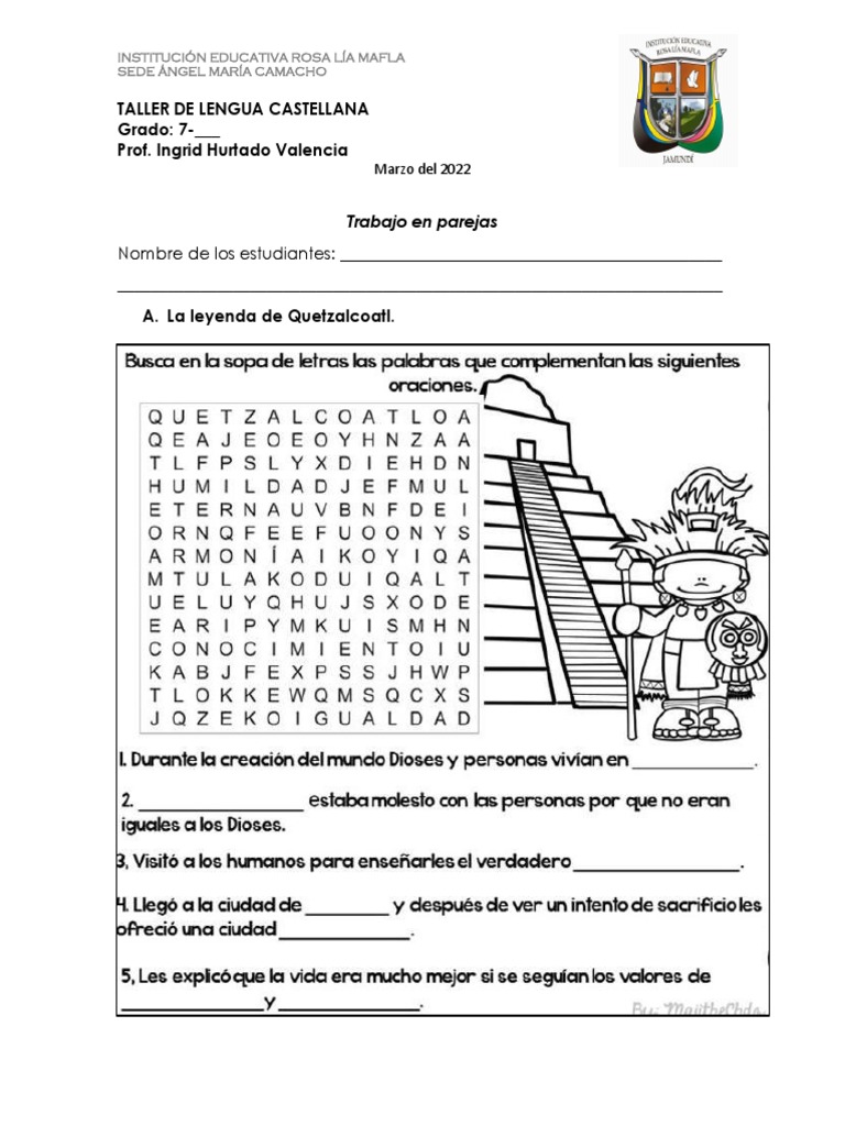 Actividades de Mitos y Leyendas para 7mo | PDF