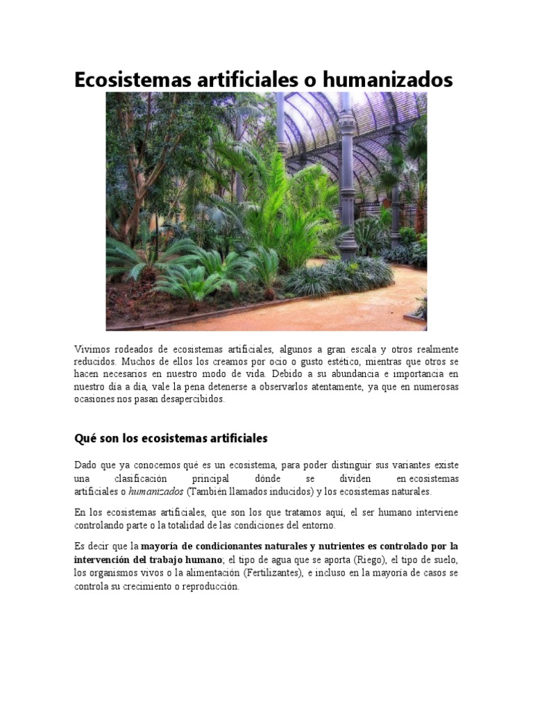 Ecosistemas Artificiales: Tipos y Características | PDF | Ecosistema ...