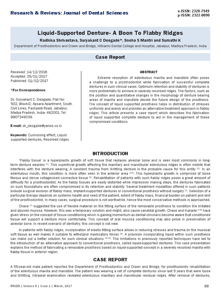Liquid-Supported Denture-A Boon To Flabby Ridges | PDF | Dentures ...