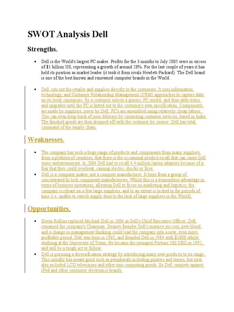 SWOT Analysis Dell | PDF | Dell | Supply Chain