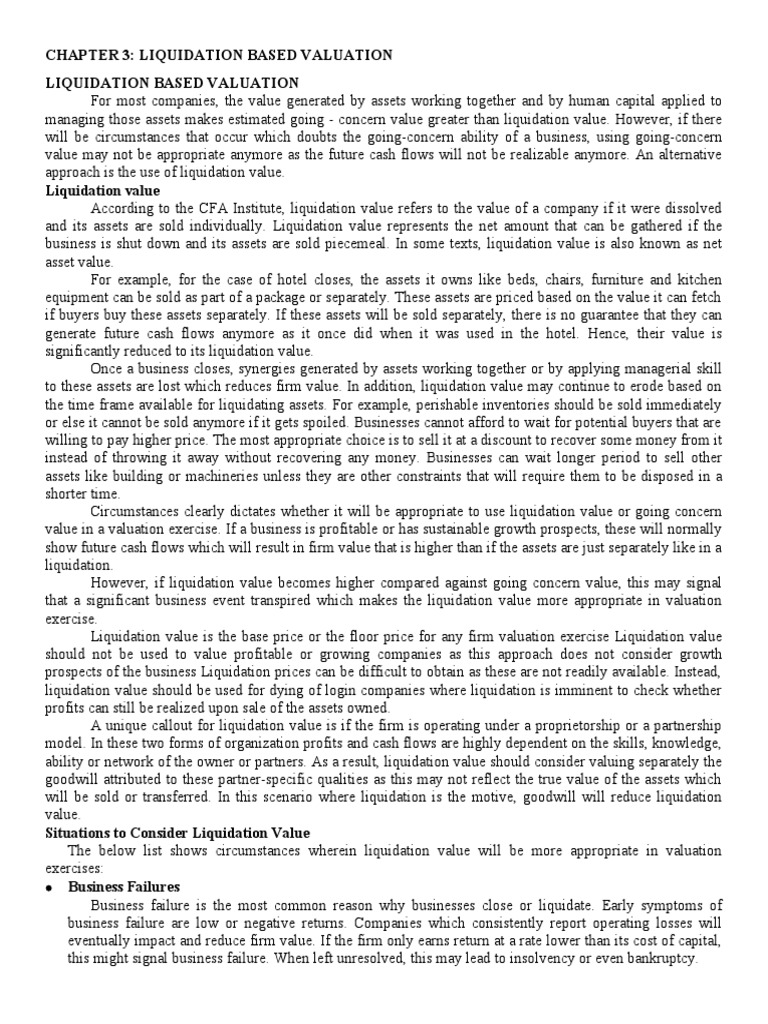 Chapter 3 Liquidation Based Valuation | PDF | Valuation (Finance) | Book Value