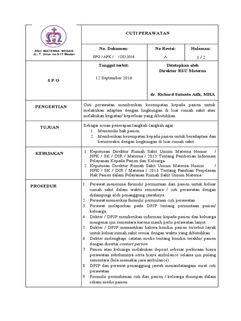 Spo Cuti Perawatan | PDF | Sains & Matematika