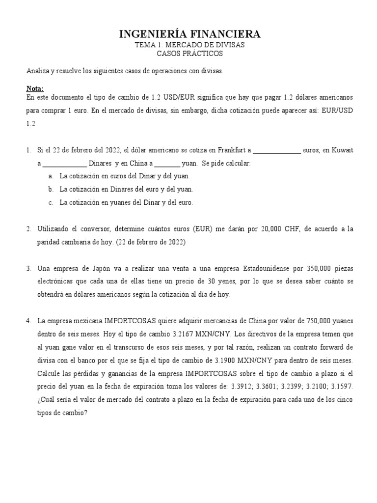 Ejercicios Unidad 1 Mercado de Divisas | PDF