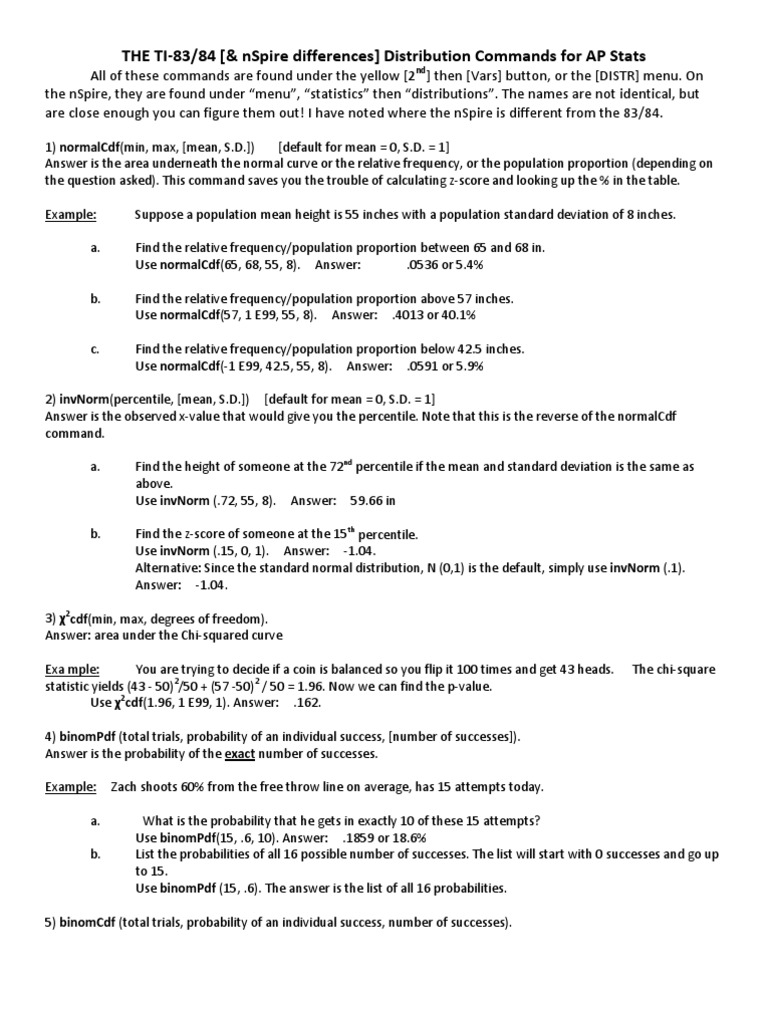 Calculator Distribution Commands | PDF | Standard Deviation | P Value