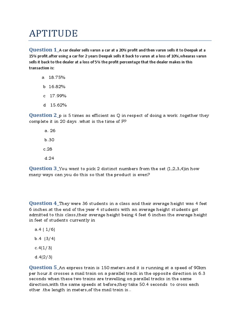 Aptitude Placement Paper | PDF | Interest | Speed