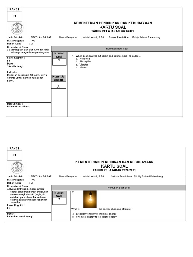Kartu Soal IPA P6 | PDF