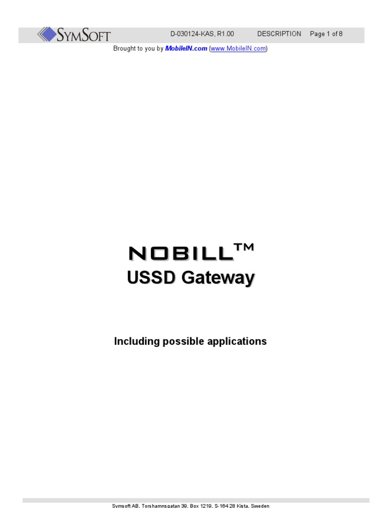USSD Gateway SymSoft | PDF | Mobile Telecommunications | Data Transmission