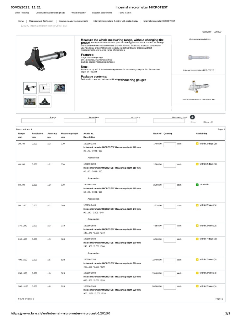 Internal Micrometer MICROTEST | PDF | Measuring Instrument | Metrology