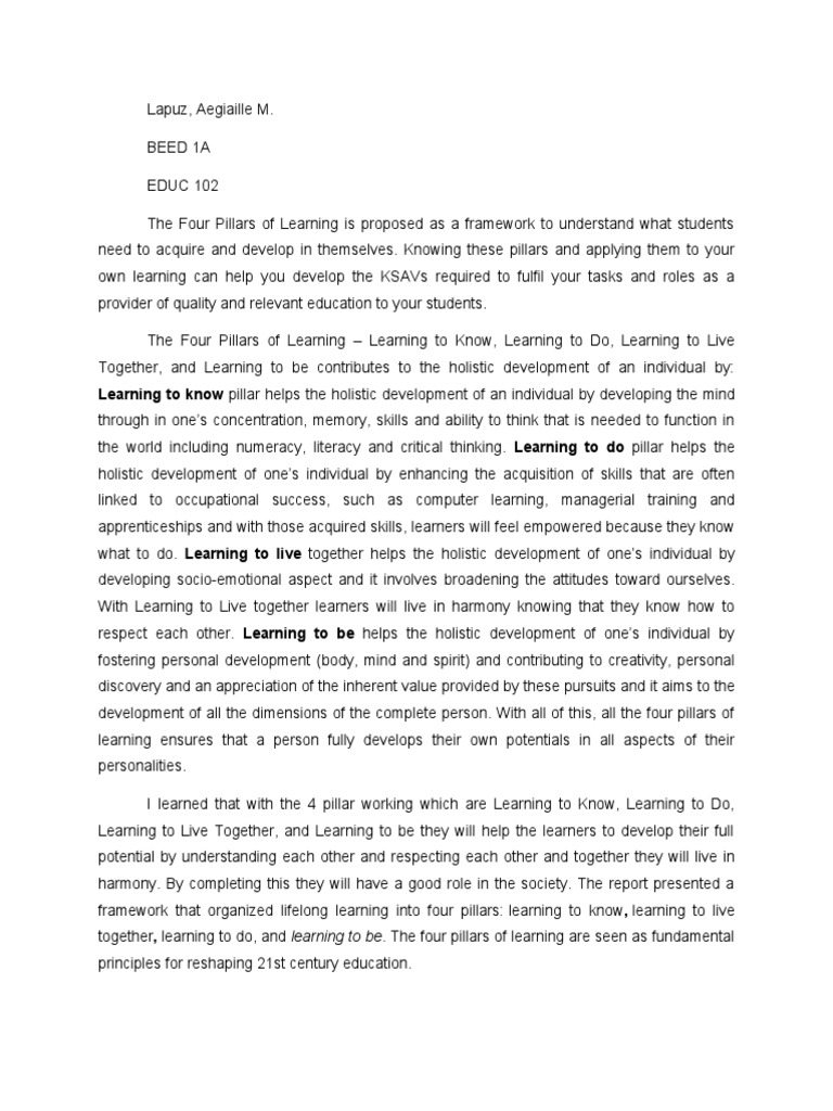 4 Pillars of Education | PDF | Learning | Lifelong Learning