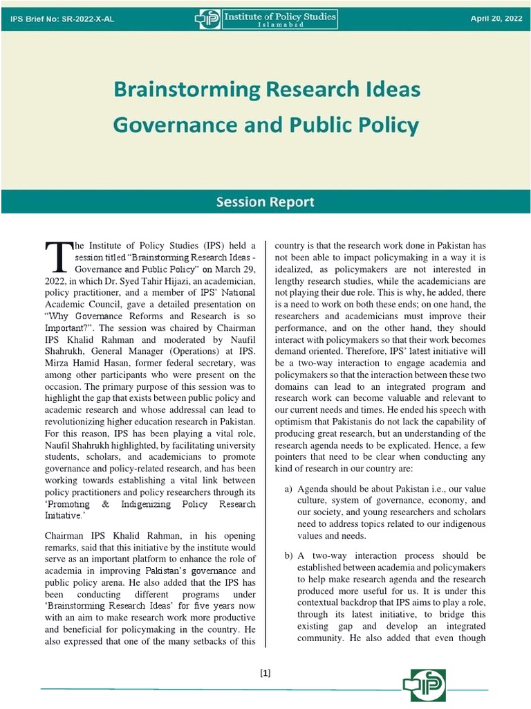 Brainstorming Research Ideas - Governance and Public Policy' | PDF ...