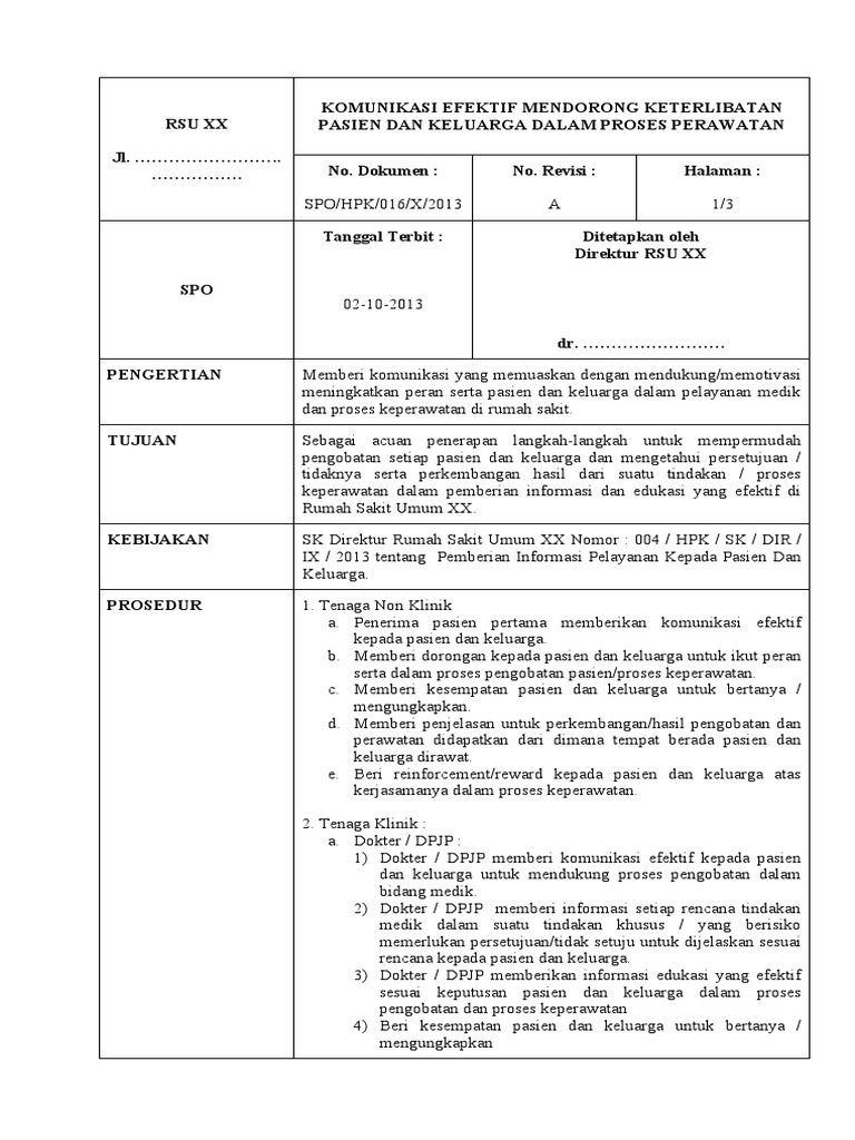 Spo Komunikasi Efektif Mendorong Keterlibatan Pasien Dan Keluarga Dalam Proses Perawatan | PDF