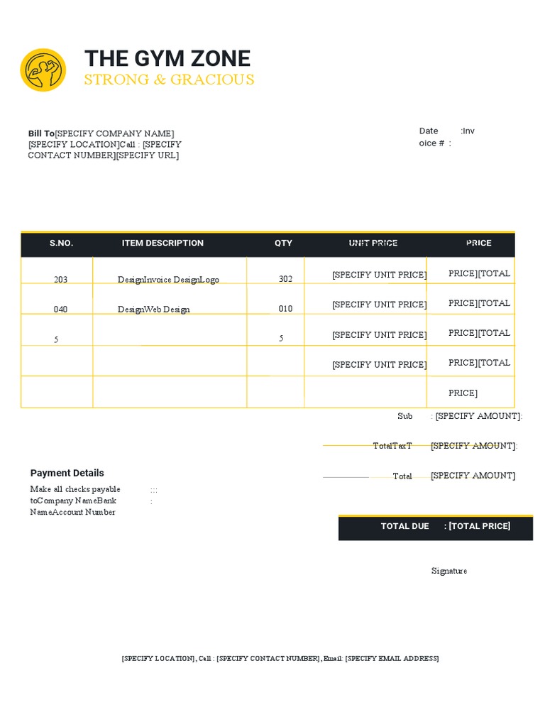Free Gym Invoice Template A4 | PDF