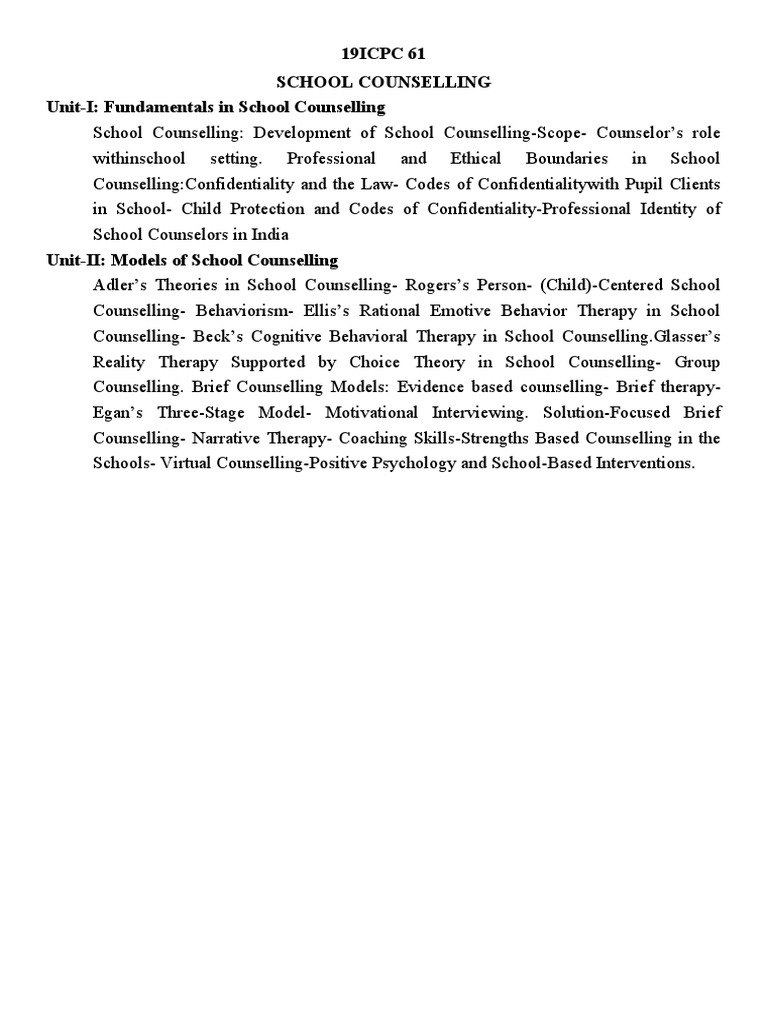 School Counselling Unit 1 | PDF | Psychotherapy | School Counselor