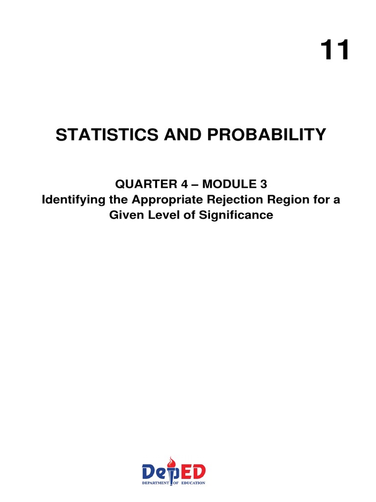 Quarter 4 Mod 3 Identifying Rejection Region | PDF | Statistical ...