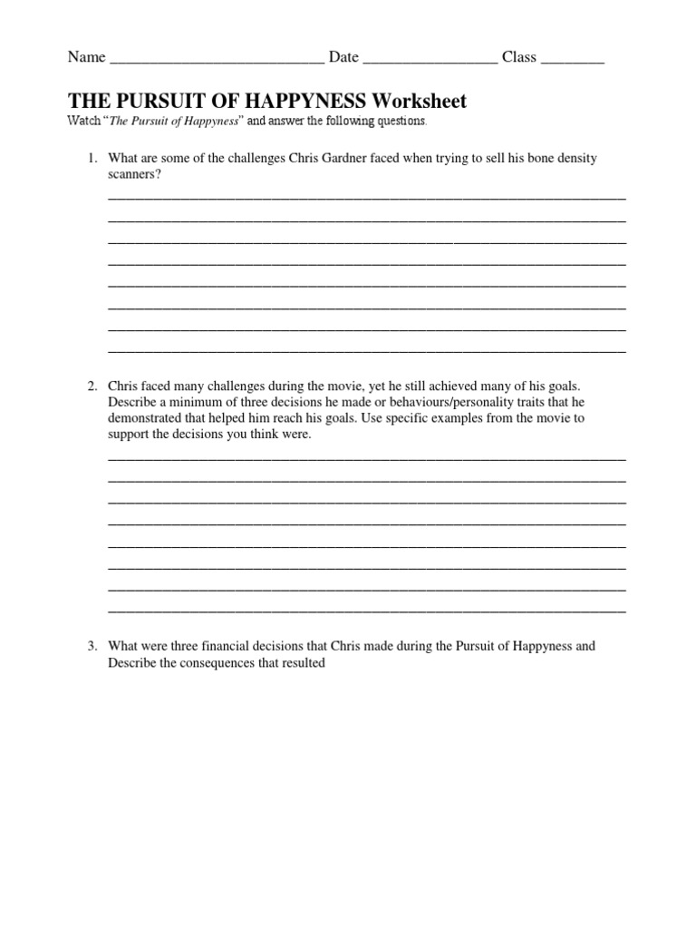 Pursuit of Happyness Worksheet Guide | PDF