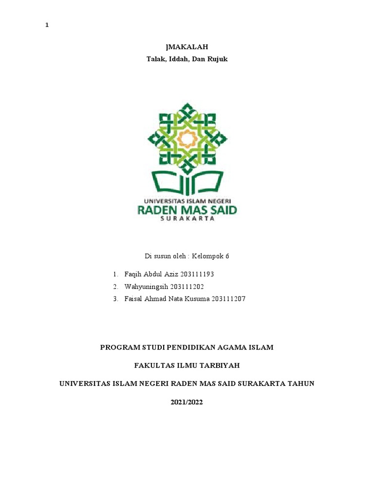 FIQH MUNAKAD DAN MAWARIS - TALAK, IDDAH, DAN RUJUK (Repaired) | PDF