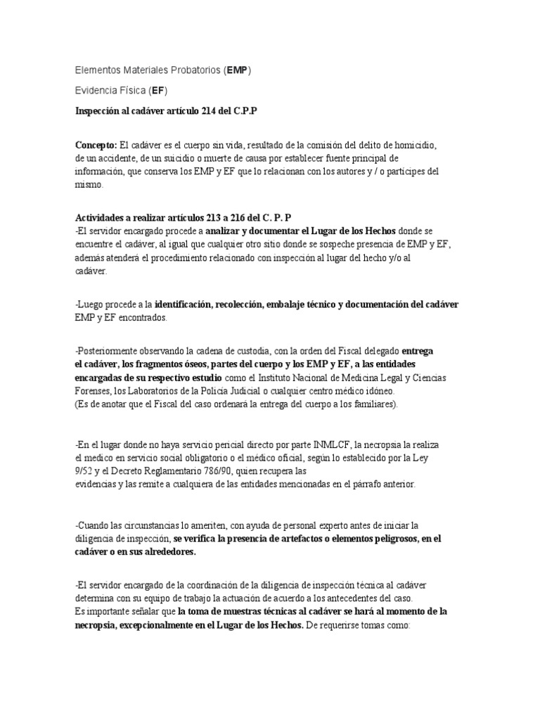 Elementos Materiales Probatorios | PDF | Policía | Jurisprudencia médica