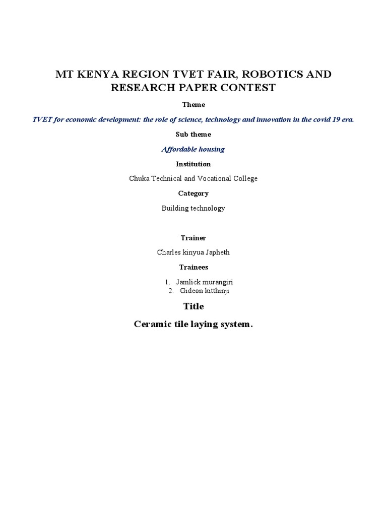 TILES FITTING MACHINE Final | PDF | Tile | Adhesive