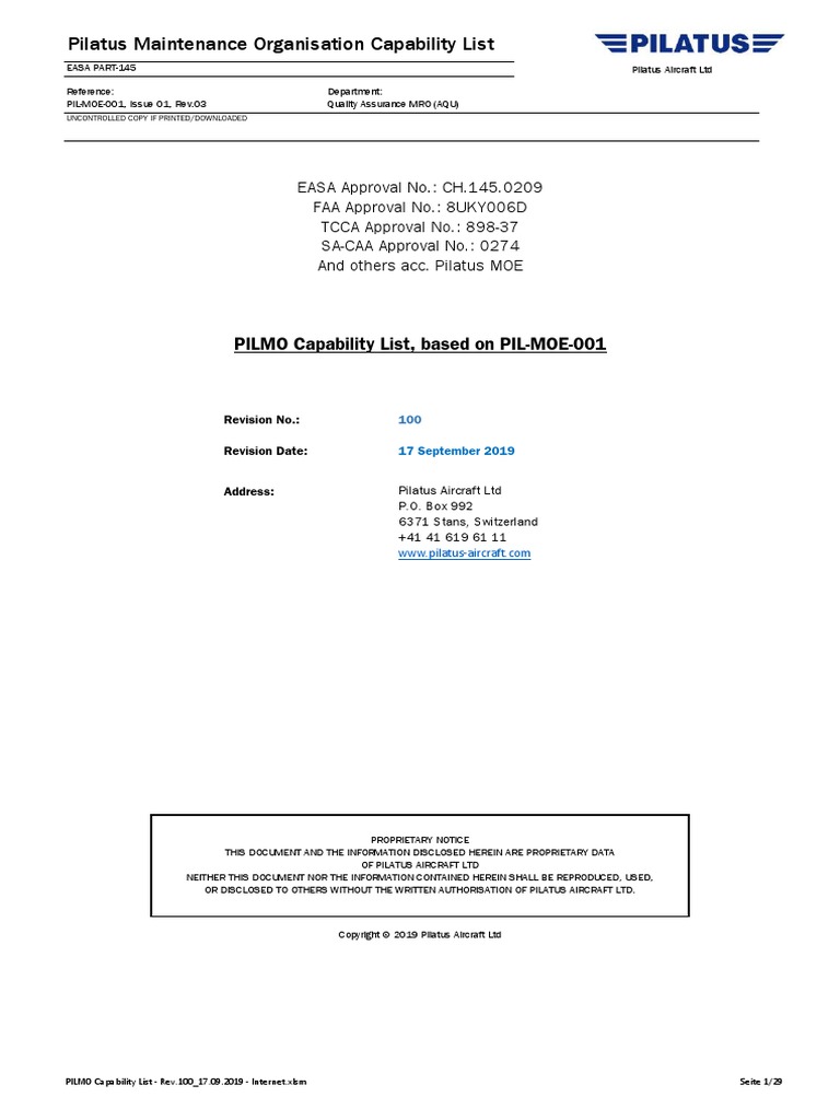 Vdocuments - MX - Pilatus Maintenance Organisation Capability List 2019 ...