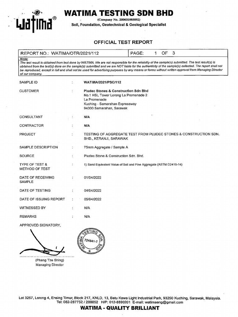 Test Report For 75mm ASTM D2419-14 | PDF