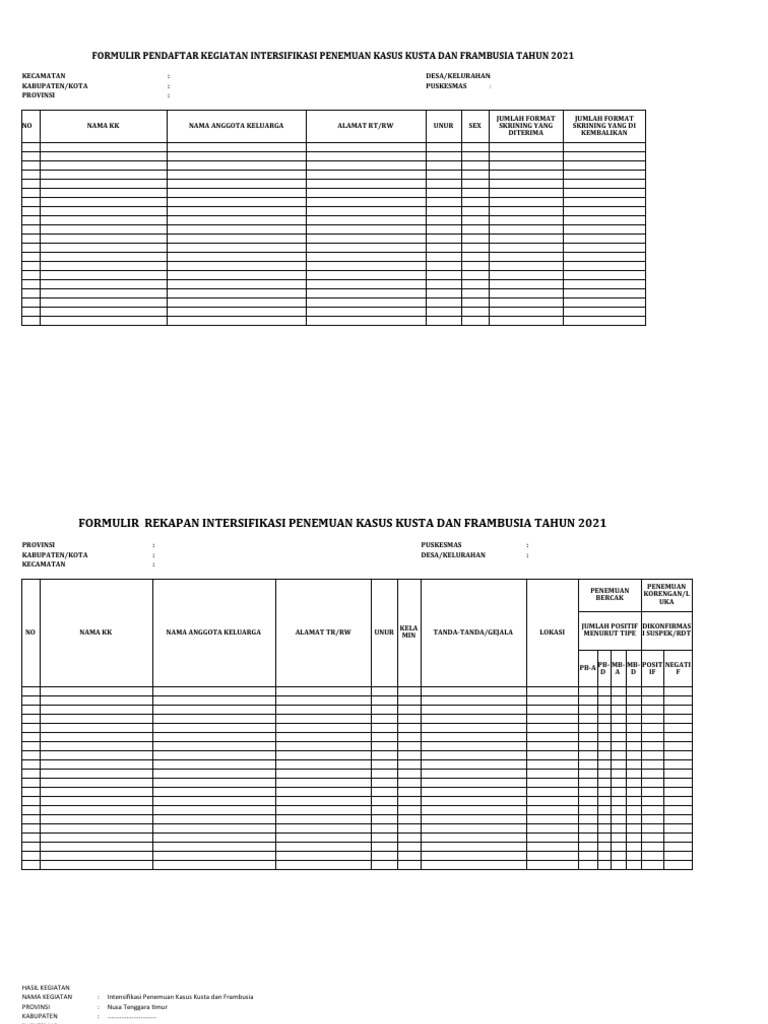 Format Hasil Intensifikasi Penemuan Kasus Kusta Dan Frambusia | PDF