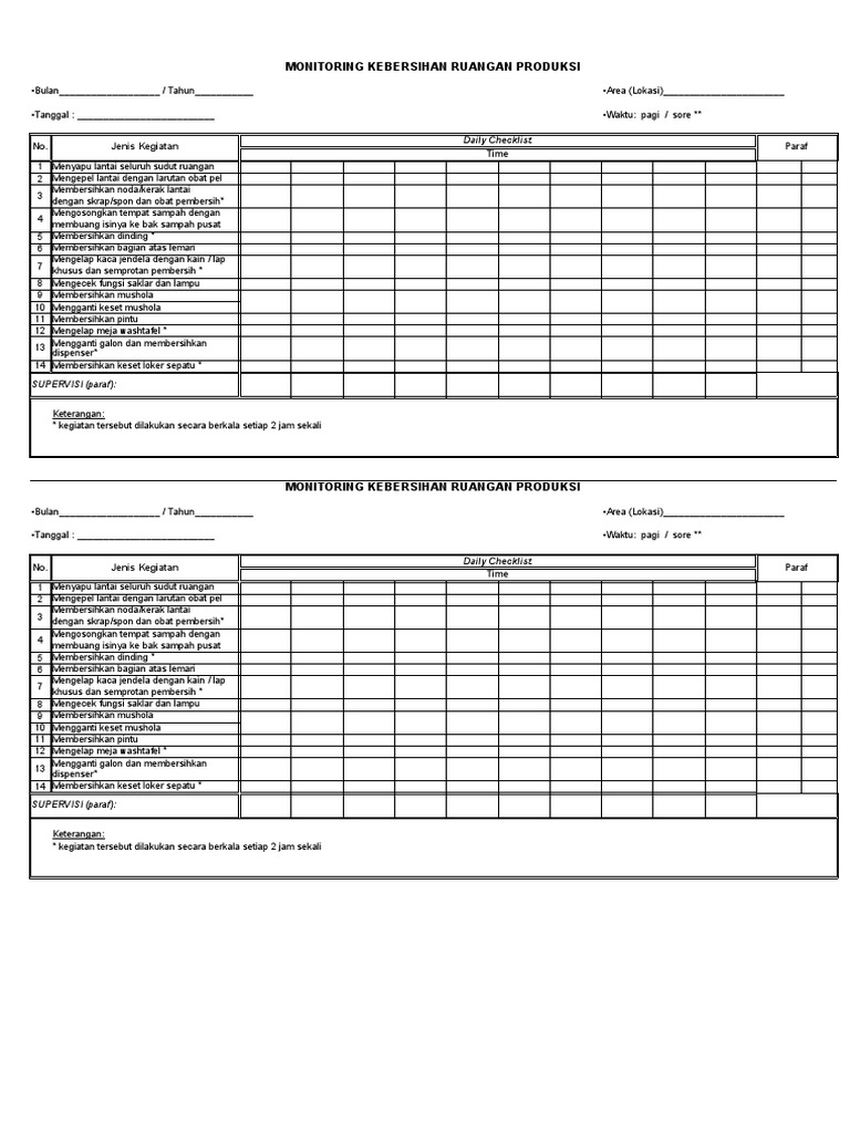 Checklist Monitoring Kebersihan | PDF