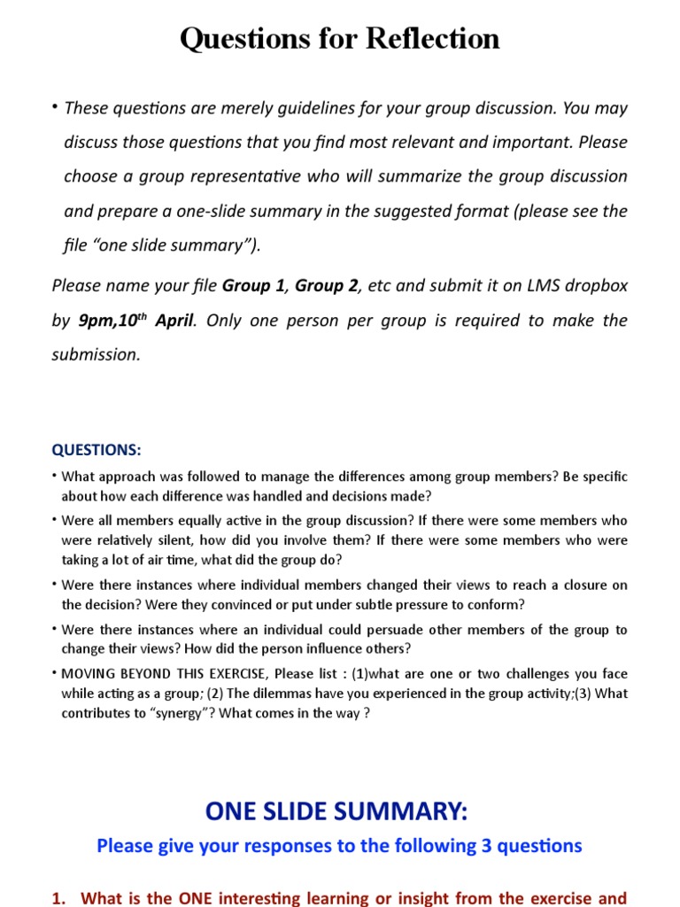 Group Reflection Questions | PDF