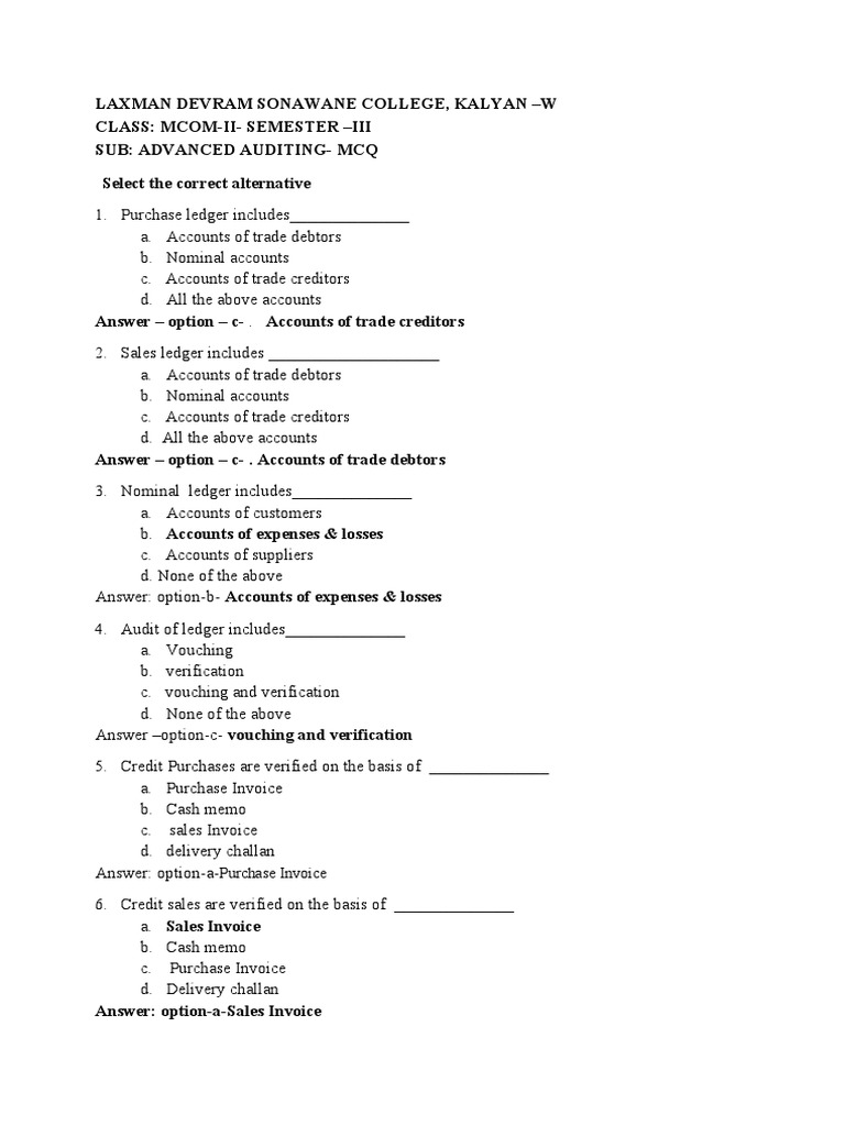 Advanced Auditing - MCQ Full Syallabus | PDF | Audit | Auditor's Report