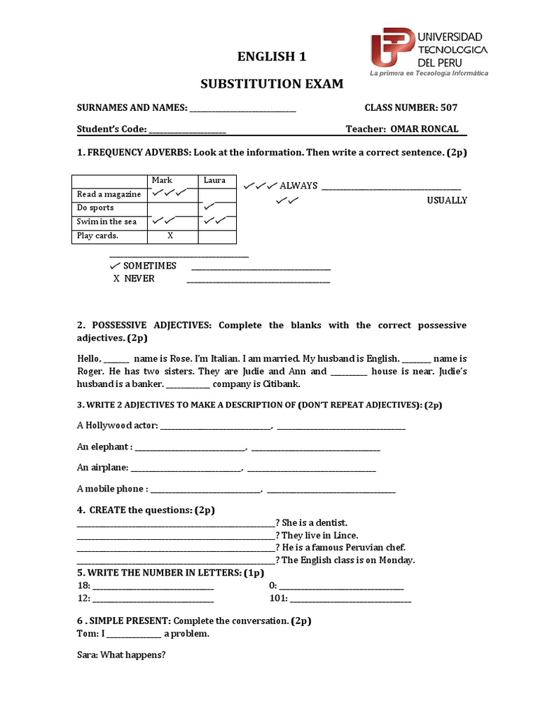 English 1 Substitution Exam Guide | PDF | English Language | Cognition