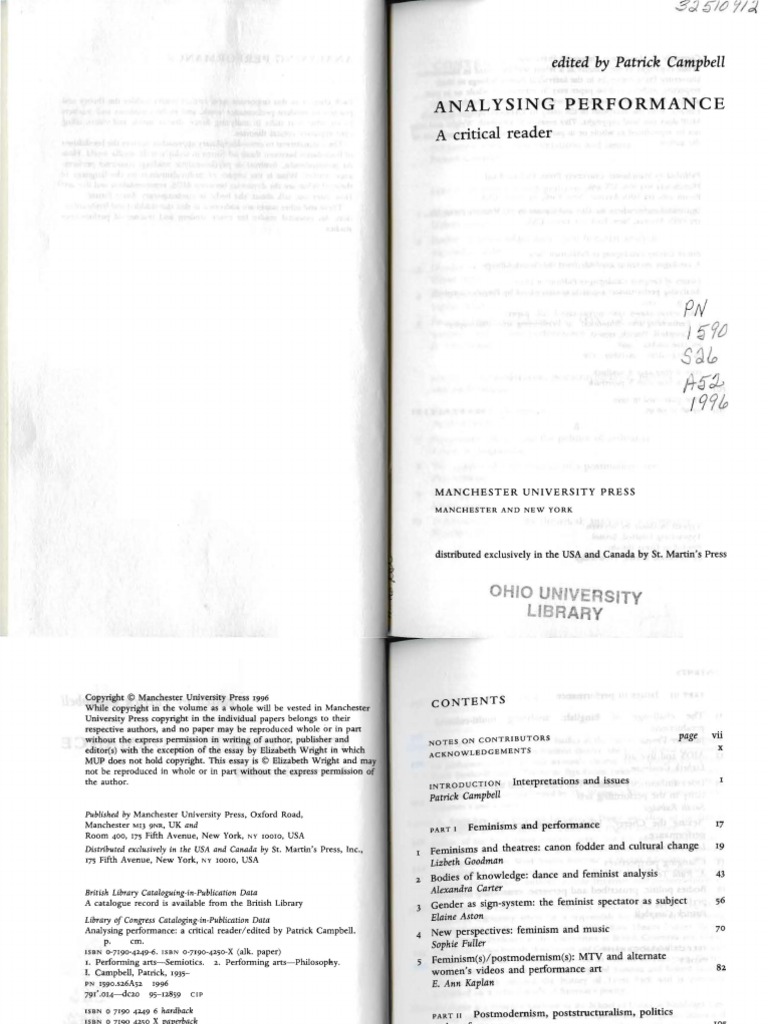 Analysing Performance: Critical Reader | PDF | Feminism | Gender Studies