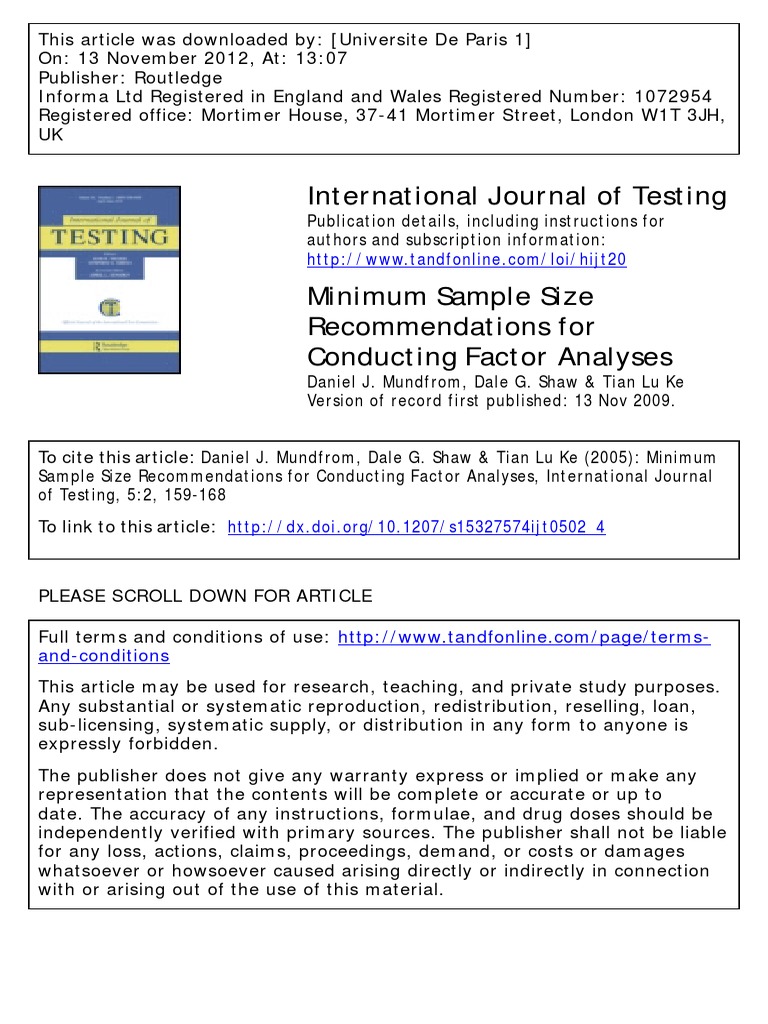 Minimum Sample Size Recommendations For Conducting Factor Analyses ...