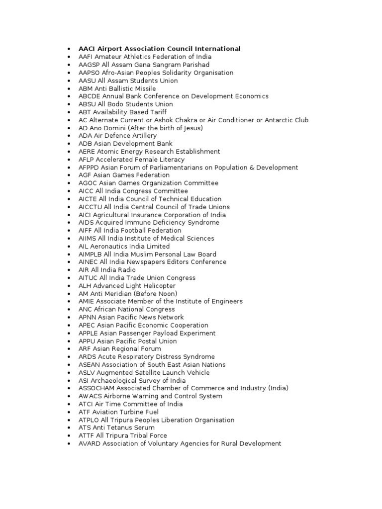 Full Forms For Competitive Exams | PDF | Association Of Southeast Asian ...