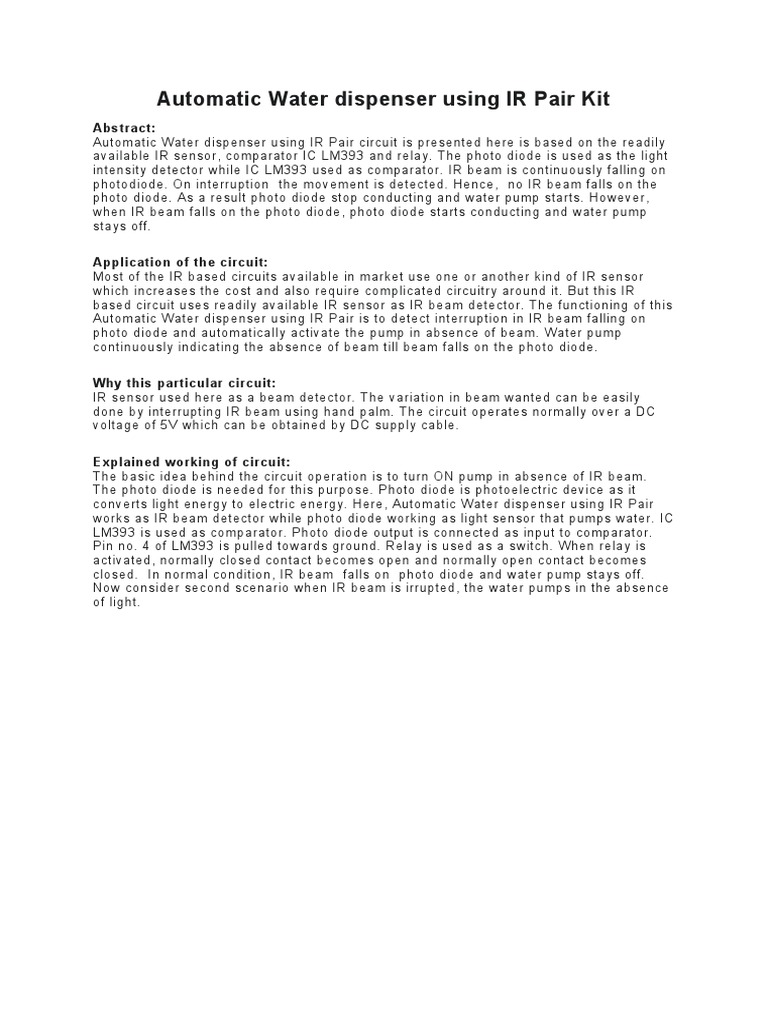 Automatic Water Dispenser Using IR Pair Kit | PDF | Printed Circuit ...