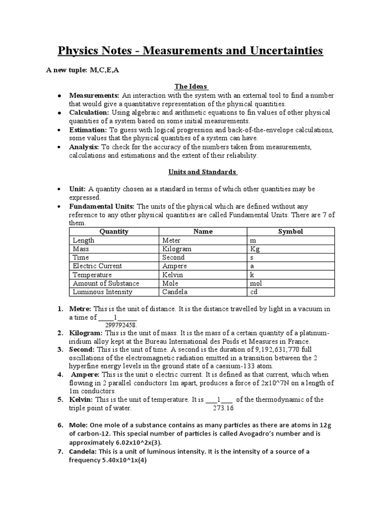 Physics Notes - Measurement | PDF | Mole (Unit) | Measurement