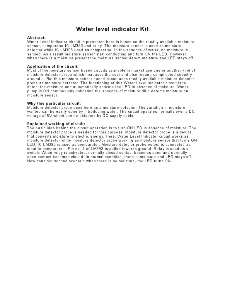 Water Level Indicator Kit | PDF | Sensor | Printed Circuit Board