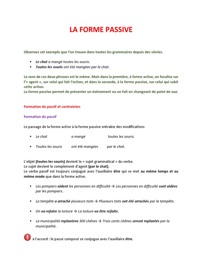 La Forme Passive | PDF | Sujet (Grammaire) | Verbe