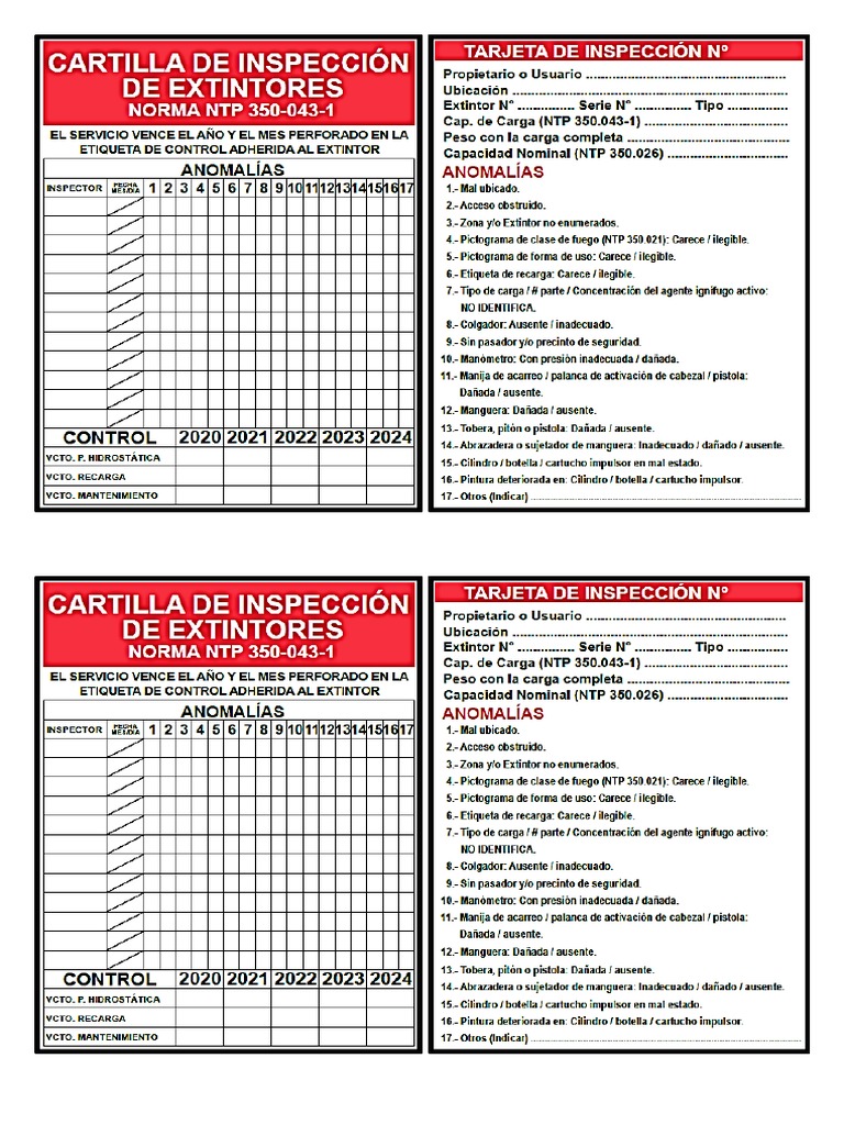 Tarjeta de Inspeccion Extintor | PDF