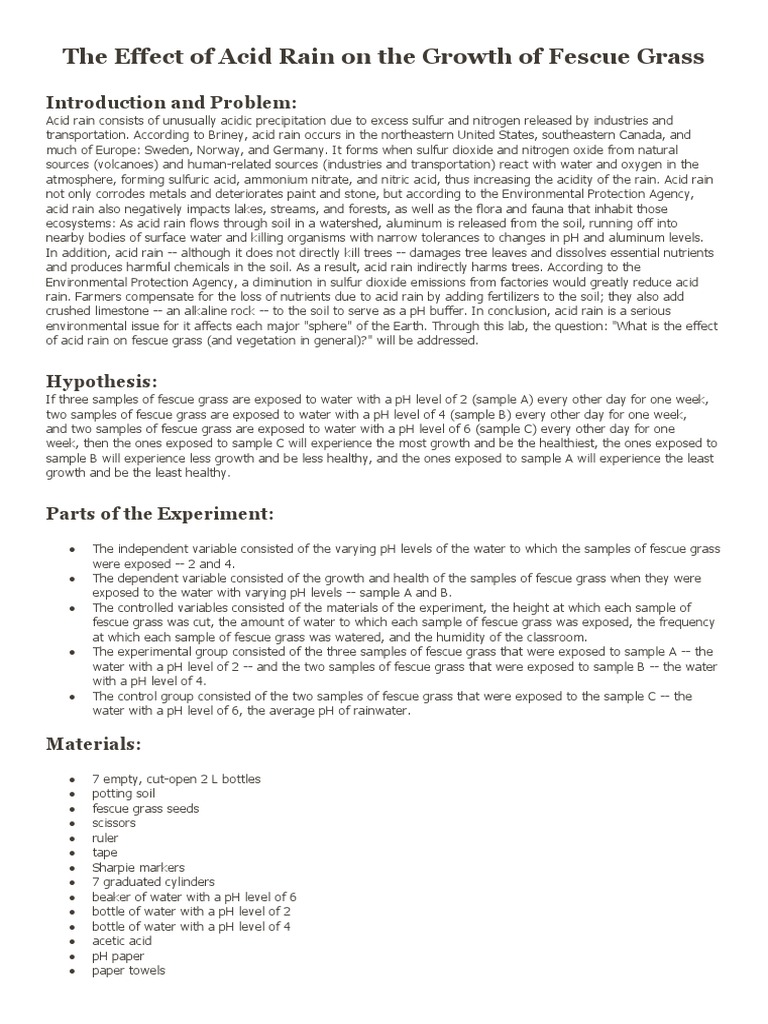 The Effect of Acid Rain On The Growth of Fescue Grass | PDF