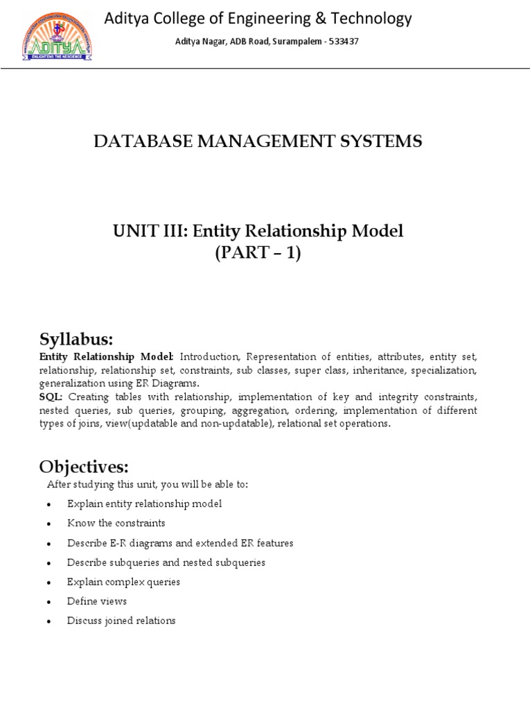 Dbms (r20) Unit - 3 (Part - 1) | PDF | Databases | Conceptual Model