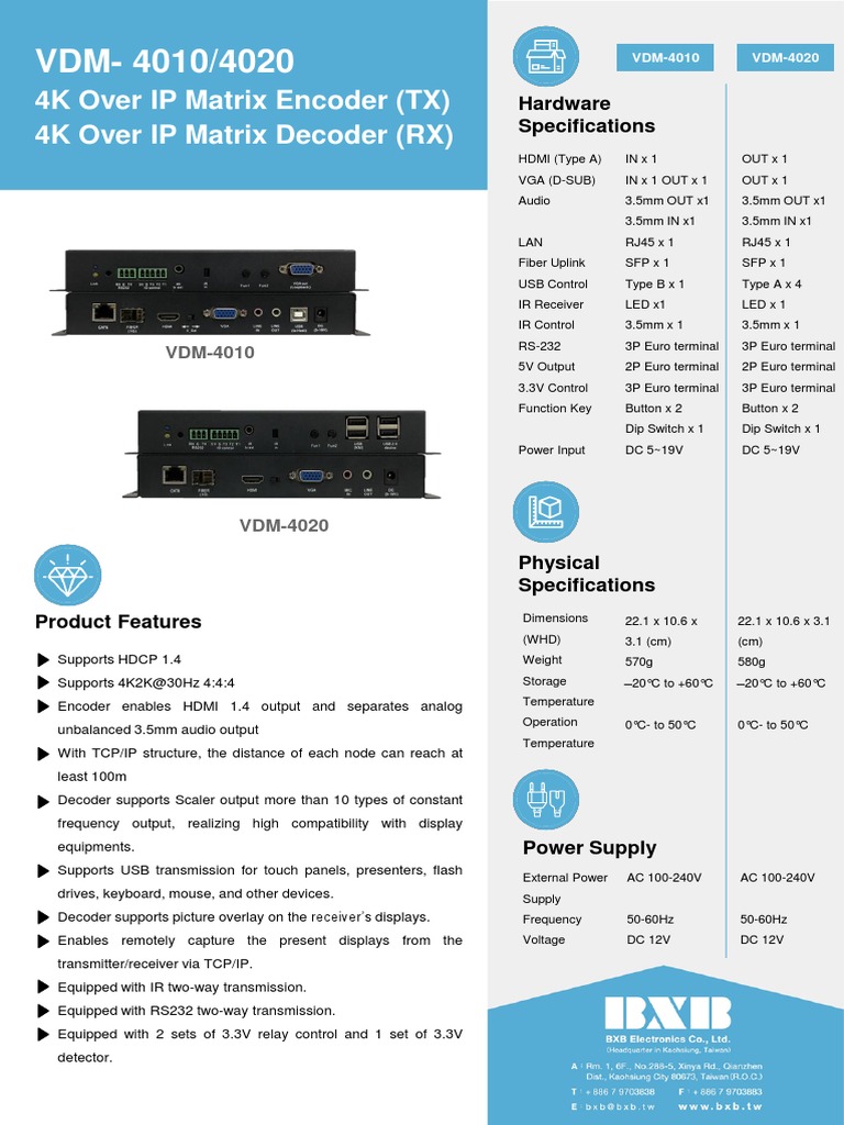 VDM 4K Over IP Matrix Encoder & Decoder - Datasheet | PDF | Hdmi ...