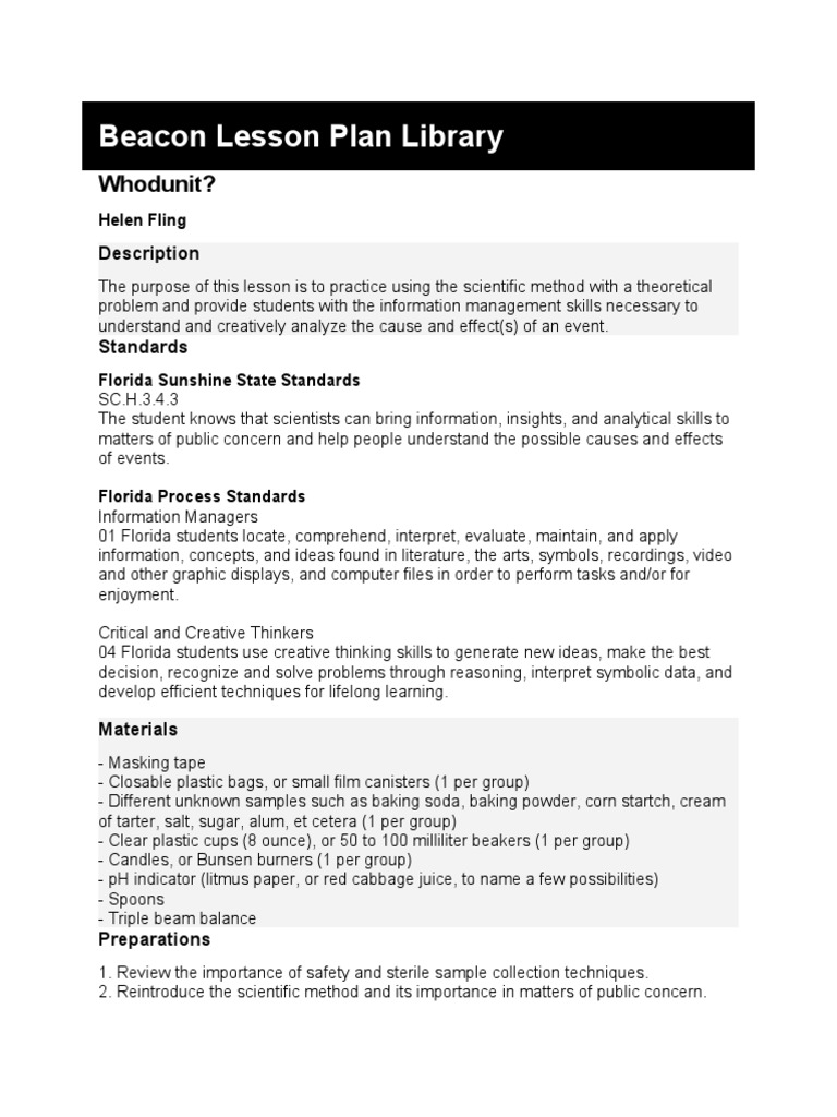 Beacon Lesson Plan Library: Whodunit? | PDF | Scientific Method | Data
