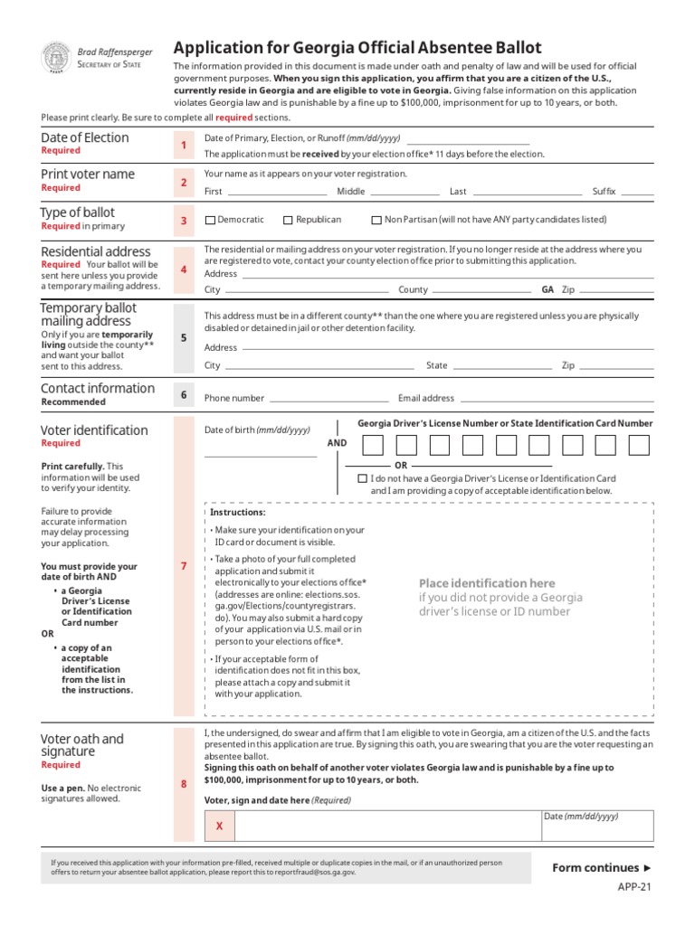 Georgia Absentee Ballot Application Form | PDF | Identity Document ...
