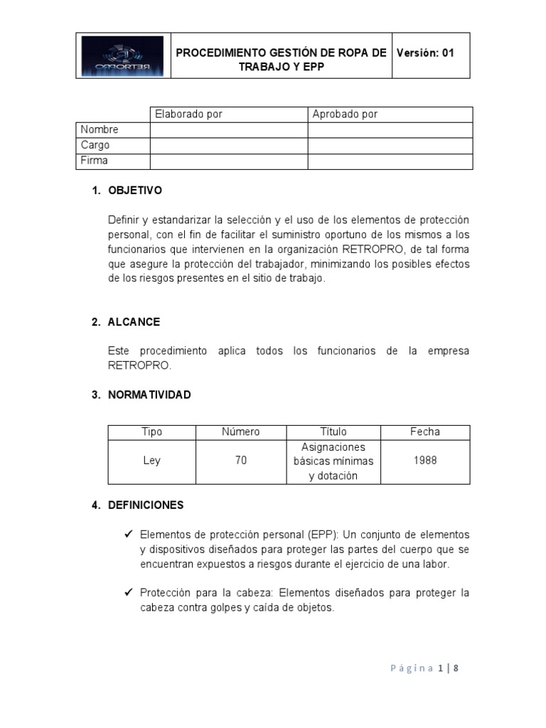 Procedimiento de Gestion de Ropa de Trabajo y EPP S | PDF | Riesgo | Business