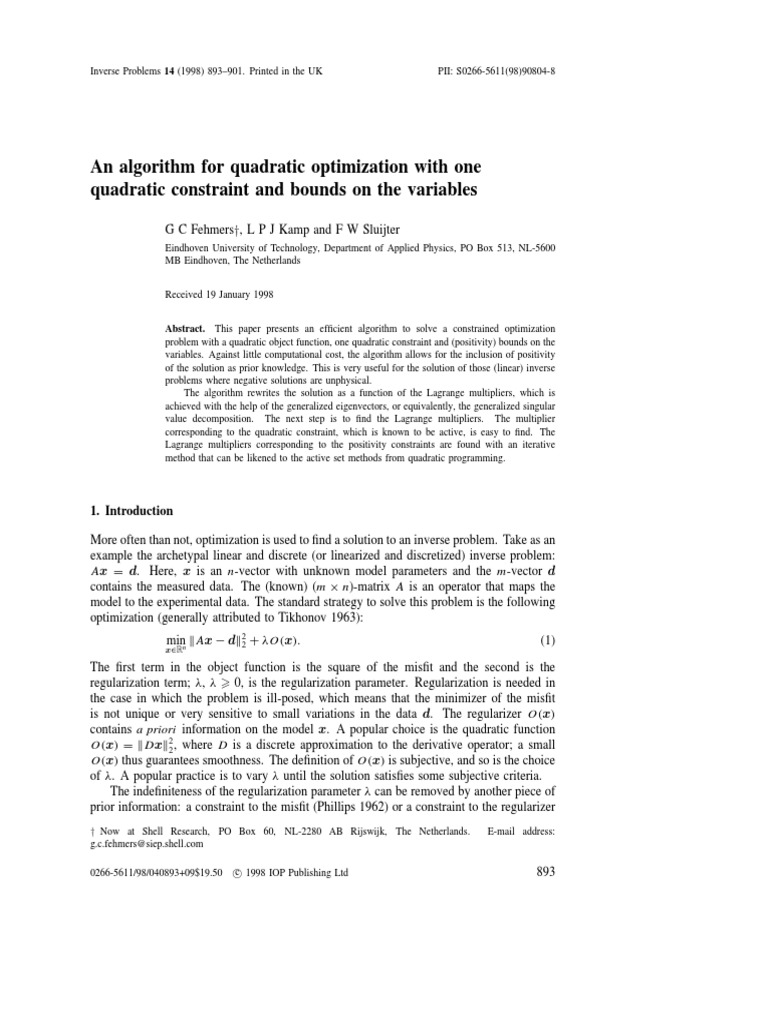 An Algorithm For Quadratic Optimization With One Quadratic Constraint 6167