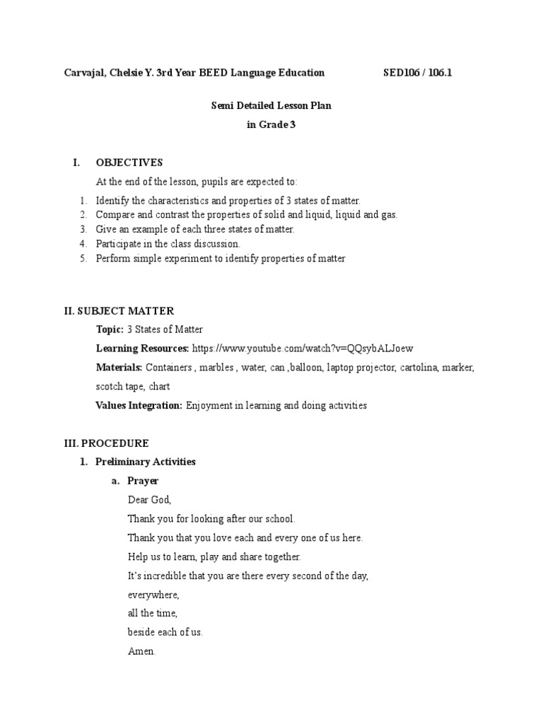 Grade 3 Science: States of Matter Lesson | PDF | Lesson Plan | Liquids