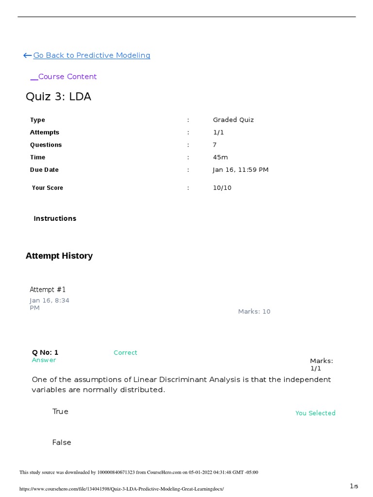 Quiz 3 LDA Predictive Modeling Great Learning | PDF | Statistics ...