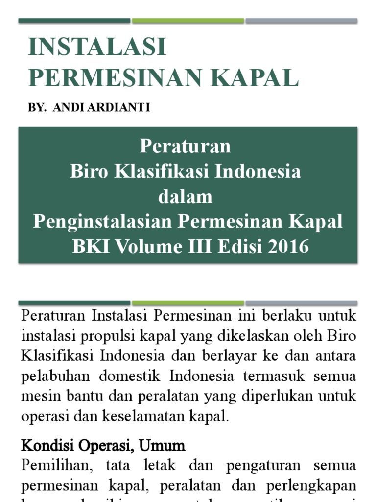 PEraturan Instalasi PErmesinan Menurut BKI Vol III PERTEMUAN IX | PDF